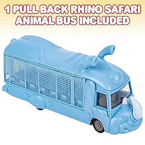 ArtCreativity Pull Back Rhino Safari Animal Bus for Kids, 7 Inch Rhino Design Bus with Pullback Mechanism, Durable Plastic Material, Safari Party Decorations, Best Birthday Gift for Boys & Girls