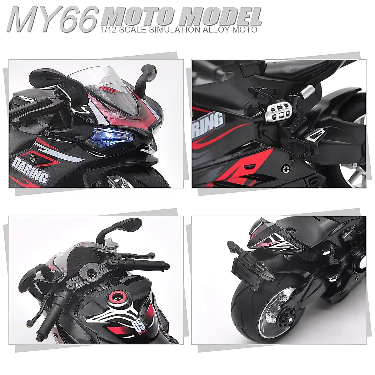 Toy Motorcycle,Pull Back Motorcycle Toy with Sounds and Lights ,1:12 Scale Motorcycle Model Toy for Kids, Pull Back Vehicle for Age 3+ Year Old Birthday Christmas Party Supplies (Black)