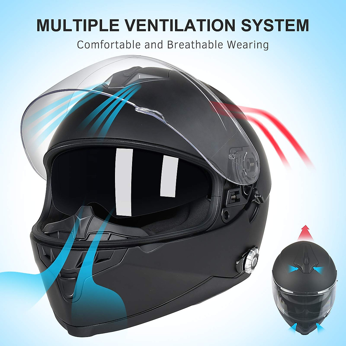 Bluetooth Integrated Motorcycle Helmet, FreedConn DOT Full Face BM12 Communication Systems Motorcycle Helmet with 500m FM Radio/ MP3, 2-3 Riders Pairing Intercom (Matte Black, XXL)