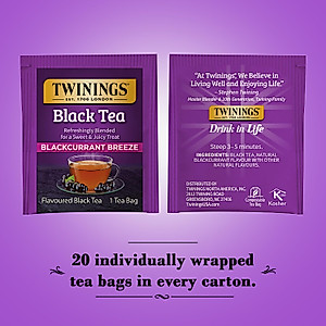Twinings of London Premium Blackcurrant Breeze Black Tea, Strong and Distinctive Black Tea, Sweet and Tangy Black Currant Tea Taste, 20 Tea Bags