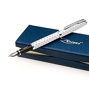 ZenZoi White Fountain Pen | Effortlessly Elegant Writing: Premium Metal Fountain Pen Set with German Schmidt Fine Nib, Ink Converter, and Gift Box Case