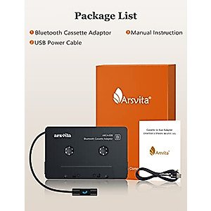 Arsvita Bluetooth 5.0 Cassette to Aux Adapter for Car, Tape Audio Adapter, Hands-Free Call, Charcoal Black