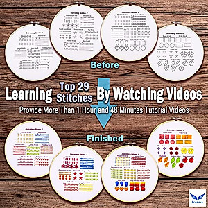 4 Set Embroidery Stitches Practice Kit, Embroidery Kit for Beginners with Embroidery Patterns, Beginner Embroidery Kit, Crewel Embroidery Kits for Adults, Hand Embroidery Kit, Embroidery Kit for Kids