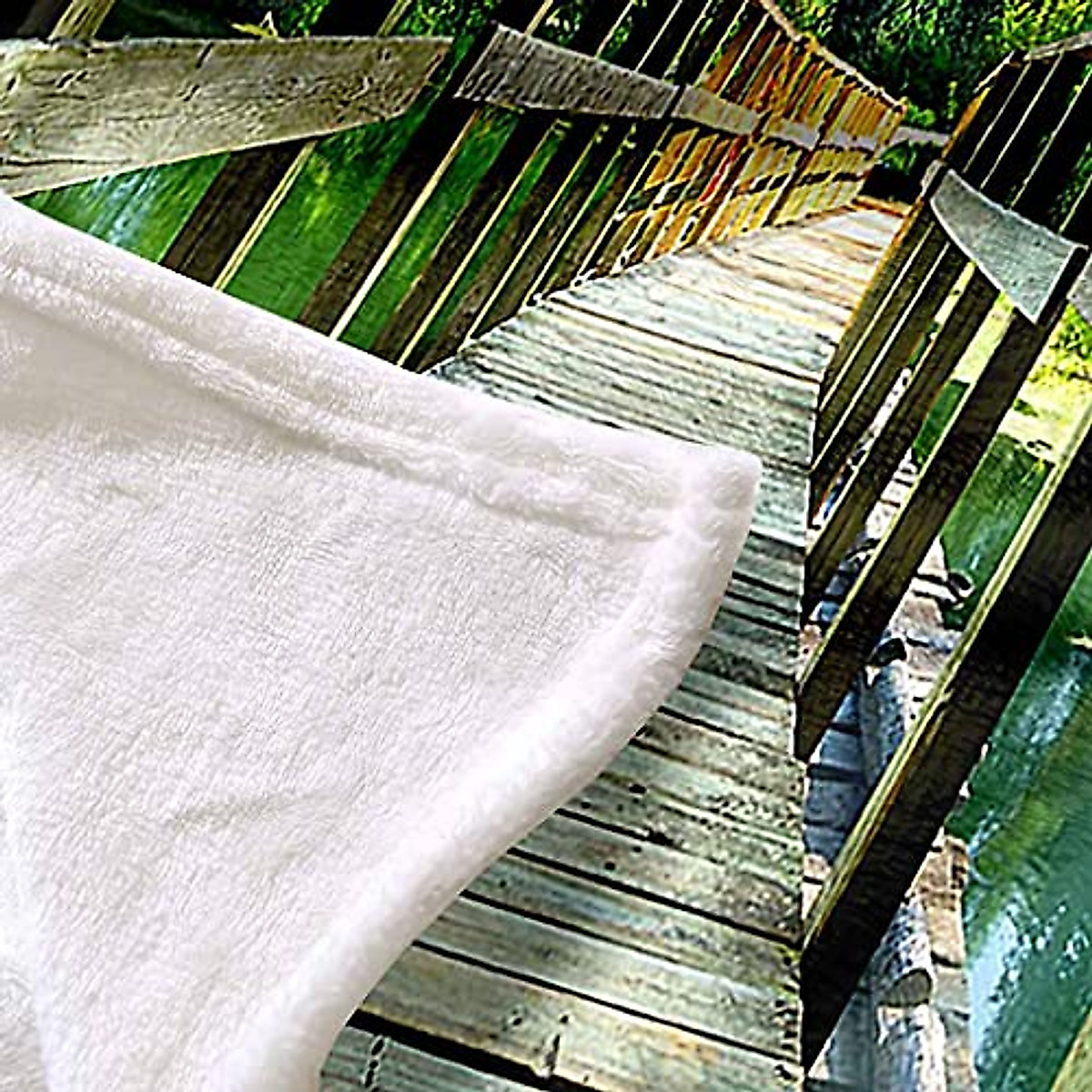 NARBOR Soft Fleece Throw Blanket - Fluffy Microfiber Solid Blankets for Bed and Couch Double/Single Size - 59X79Inch Lake Wooden Bridge Landscape Printed Flannel Blanket for Bed, Couch and Sofa