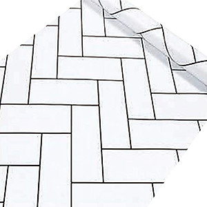 HOYOYO White Brick Self-Adhesive Shelf Liner Paper, Black Striped Peel and Stick Covering Paper Drawer Cabinets Door Tbale Surface Kitchen Wall Art Decoration 17.8 x 118 inch