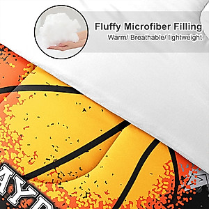 ZBIGTEE Basketball Comforter Set for Boys Kids Teens, Fire Pattern Basketball Boy Bedding Full Size Kids Comforter Set Orange Basketbal Ball Quilt Queen with with 1 Comforter and 2 Pillowcases