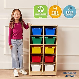 ECR4Kids 10 Cubby Tray Cabinet with Scoop Front Storage Bins, 5x2, Classroom Furniture, Assorted