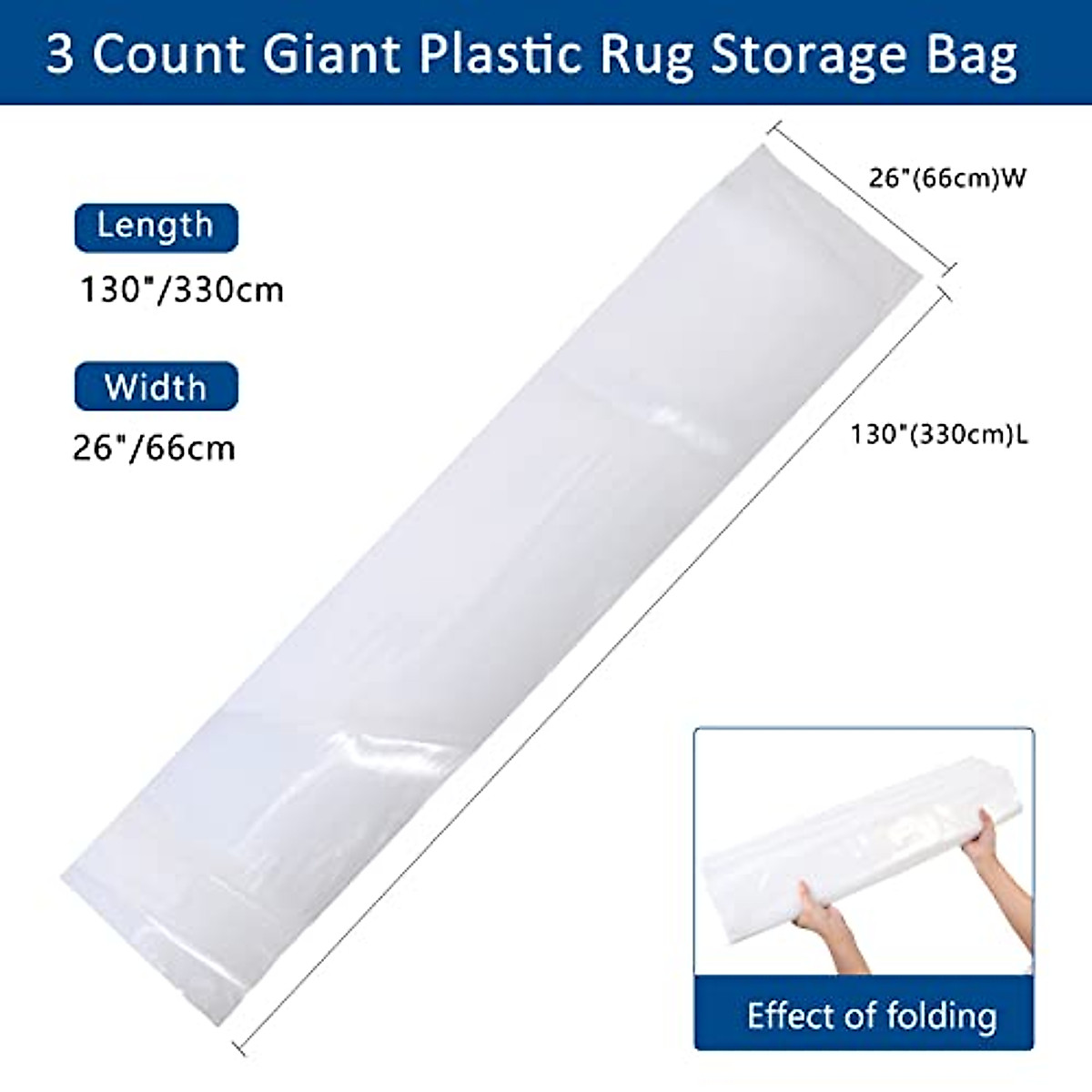 Belinlen 3 Count Giant Plastic Rug Storage Bag 26"W x 130"L Carpet Storage Bags Fits Rug up to 9'x12' Perfect for Indoor Outdoor Carpet Storage, Moving and Shipping