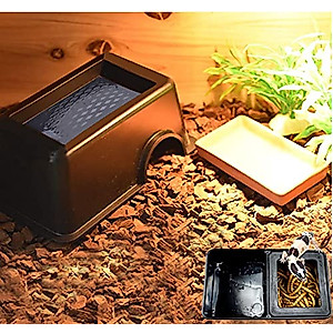 Woyrise Reptile Hide Box with Sink Humidifier Gecko Hideout Cave Lizards Hideaway with Flexible Vine Decor and Bowl for Bearded Dragons Lizards Spiders Snakes