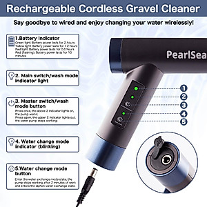 PearlSea Electric Aquarium Gravel Cleaner: 6 in 1 Electric Fish Tank Vacuum Gravel Cleaner for Automatic Water Changer Wash Sand Water Filter Circulation Remove Dirt Adjustable Water Flow (8W, 105GPH)