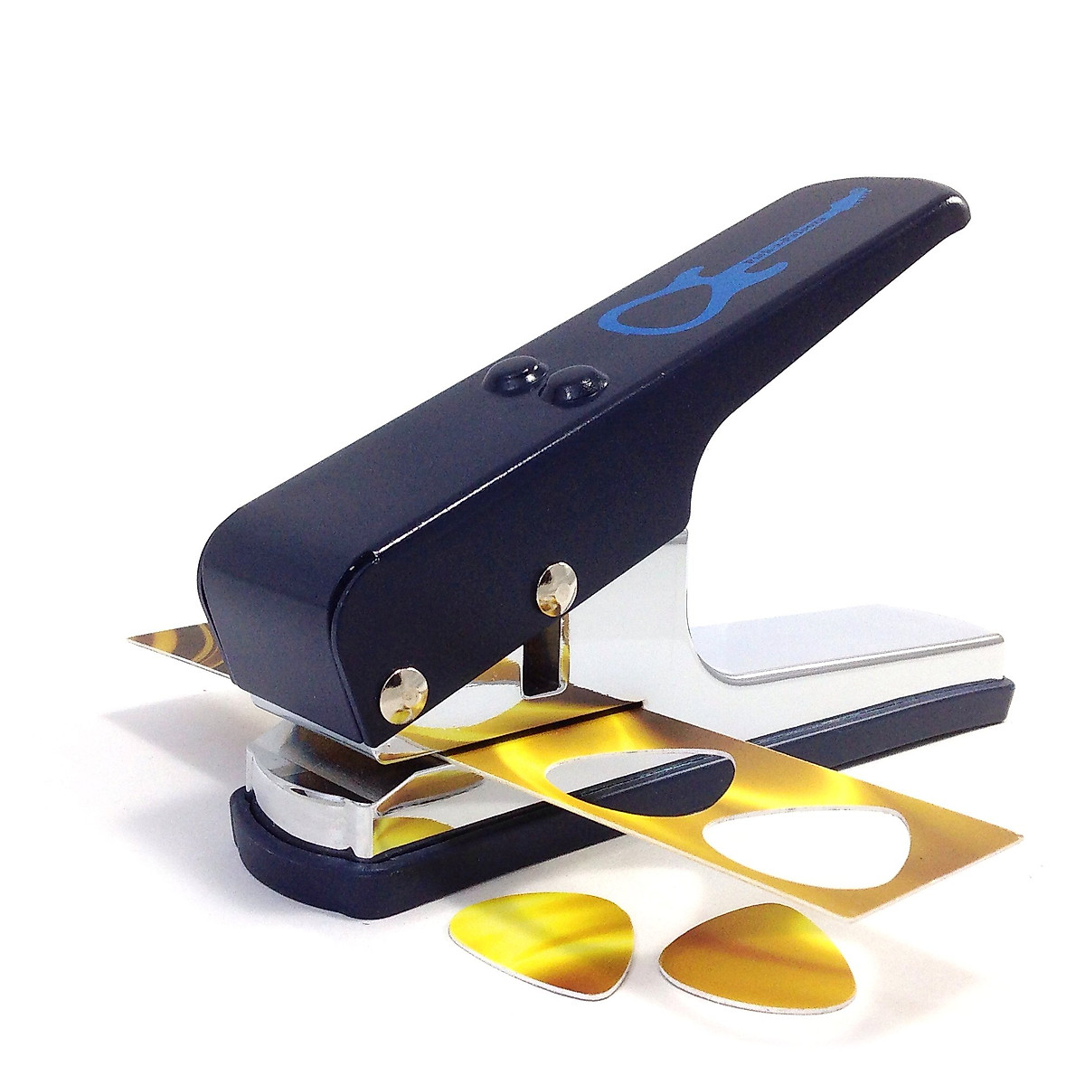 Pick-a-Palooza DIY Guitar Pick Punch Gift Pack - the Premium Guitar Pick Maker - Includes Leather Key Chain Pick Holder, 4 Pick Strips and a Pick File - Blue