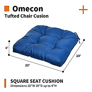 Outdoor Chair Cushion 20”x20”x4”, Tufted Water-Repellent Patio Seat Cushions with Non-Slip Ties, 2 Count, Navy