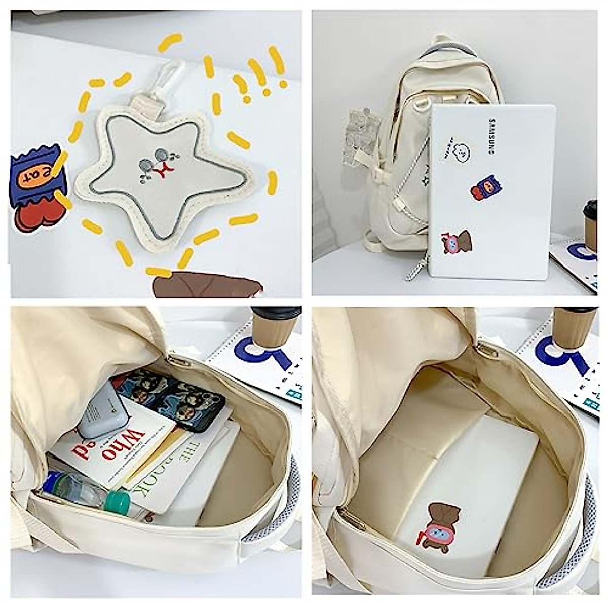 ASNAT Kawaii Backpack with Cute Star Pendant Large Capacity Bag for Women