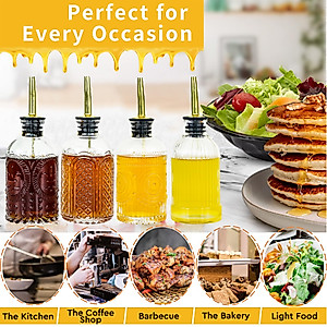 Oudizz 4pcs Syrup Dispenser Bottles for Coffee Bar, 7oz Simple Glass Syrup Bottle Set with Metal Pour Spout Ideal and labels for Syrups