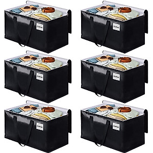 BlissTotes Collapsible Moving Bags - Heavy Duty Boxes with Zippers and Handles, Space Saving Packing Totes for Moving Supplies Storage (93L, 6-Pack, Black)