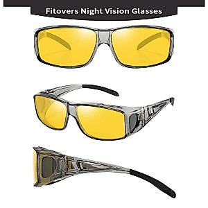 BOJOD Night Driving Glasses for Women Men Fits Over Anti Glare Polarized Night Vision Glasses for Nighttime Yellow Glasses