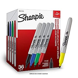 SHARPIE Permanent Markers, Fine Point, Assorted Colors, 36 Pack