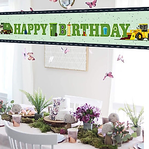 Garbage Truck Happy Birthday Banner,Garbage Truck Waste Management Recycling Bin Birthday Party Yard Banner,Trash Trucks Birthday Party Supplies Decoration Outdoor Indoor (9.8 x 1.6 feet)