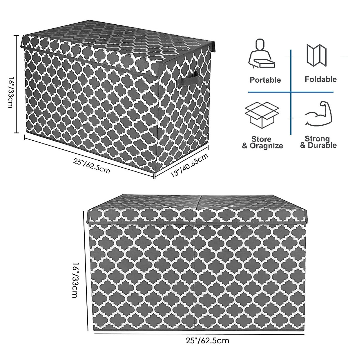 VERONLY Large Toy Box Chest Storage with Lid - Collapsible Kids Toys Boxes Organizer Bins Baskets with Handles for Boys, Girls,Nursery,Playroom,Clothes,Blanket,Bedroom(300D gray)