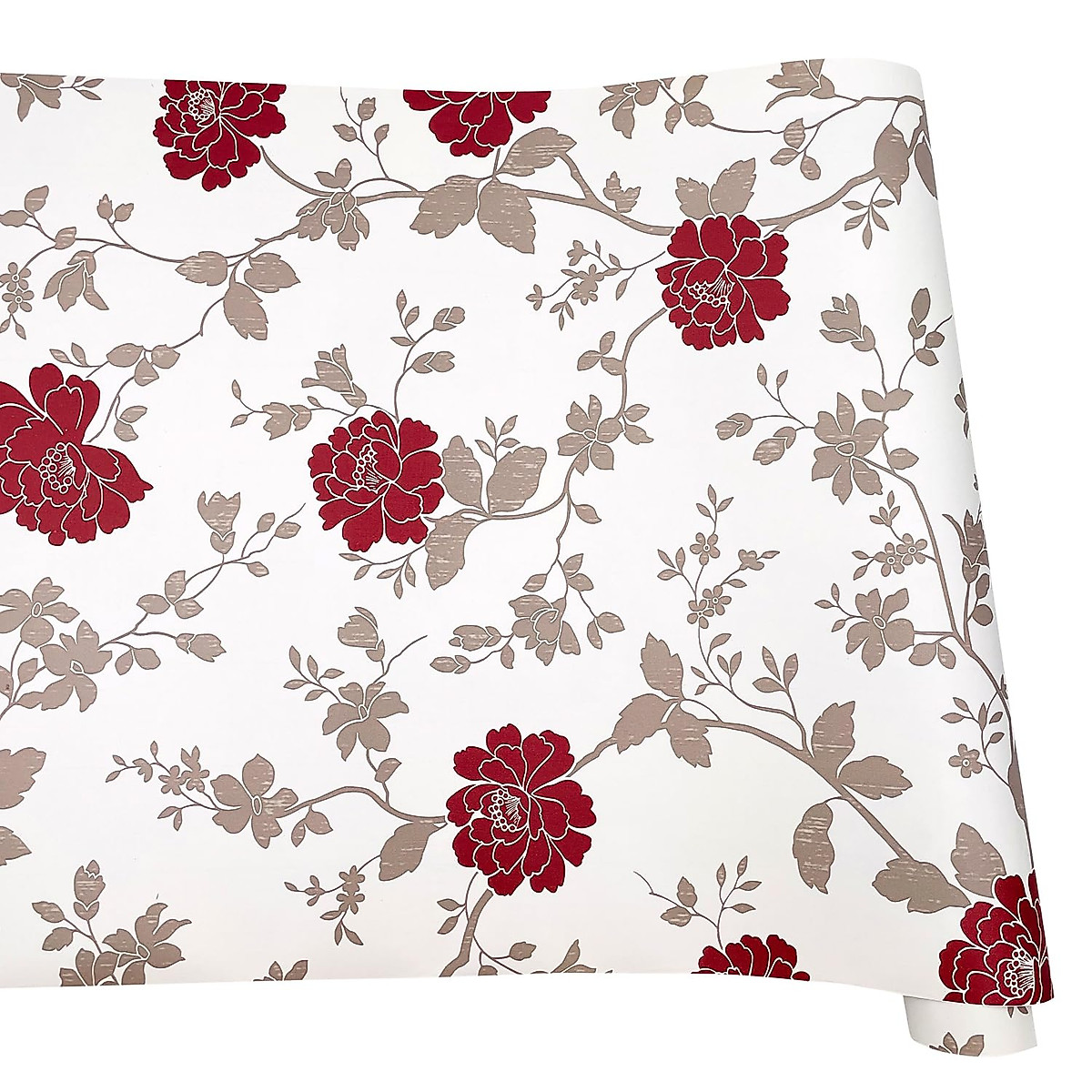 Yifely Red Peony Shelf Liner Self-Adhesive Furniture Paper Old Dresser Drawer Decor Sticker 17.7 Inch by 9.8 Feet