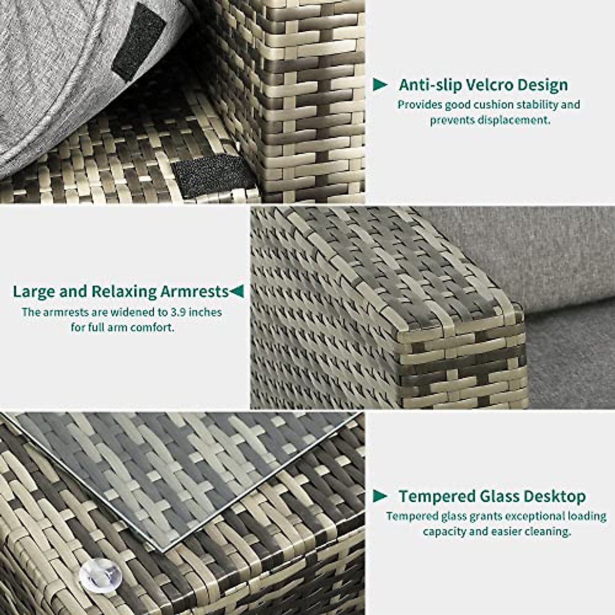 YITAHOME 7 Piece Outdoor Patio Furniture Sets, Garden Conversation Wicker Sofa Set, and Patio Sectional Furniture Sofa Set with Coffee Table and Cushion for Lawn, Backyard, and Poolside, Gray Gradient