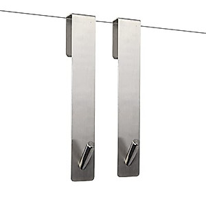 Shower Hooks, Stainless Steel Over The Door Hooks, Premium Towel Hooks for Bathrooms, 2pcs Heavy-Duty Over Door Hanger for Towel, Loofah, Bathrobe, Razor, 6.5 inches Length