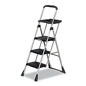 Cosco 11880Pblw1 Max Work Steel Platform Ladder, 22W X 31D X 55H, 3-Step, Black
