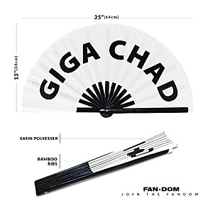 Giga Chad hand fan foldable bamboo circuit hand fan funny gag slang words expressions statement gifts Festival accessories Rave handheld Circuit event fan Clack fans (White)