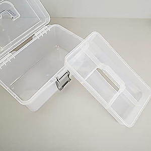 Tosnail 10-Inch 2 Layers Clear Plastic Craft Organizer Box Storage Container for Sewing, Painting, Arts