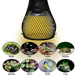 Reptile Heat Lamp,UVA UVB Reptile Light Anti-Scald Heater Guard Turtle Basking Heater Lamp with Guard for Lizard,Snake, Parakeets Parrots Chameleon, Amphibian Bird Supplies(2 Bulbs 25W+50W)