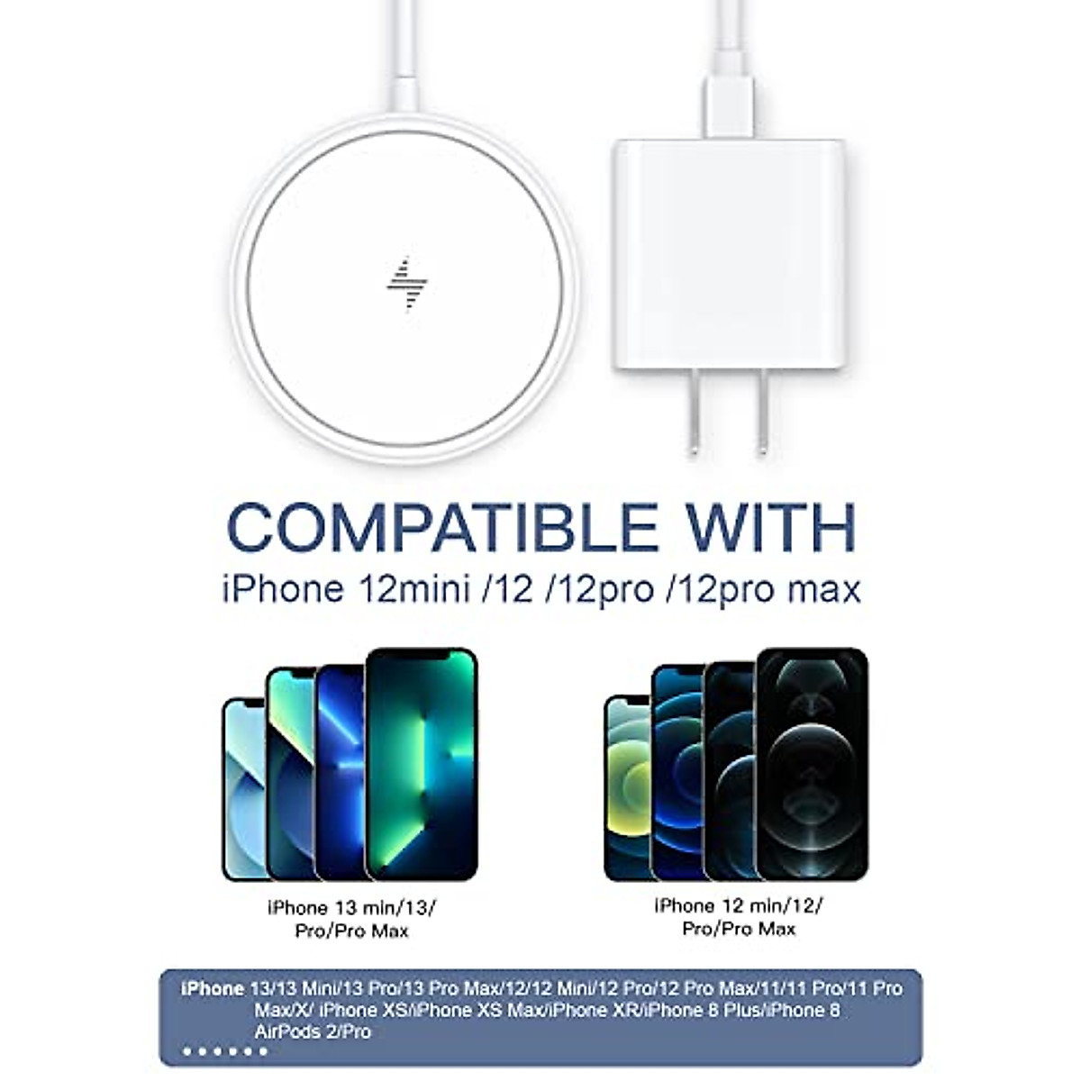 Magnetic Wireless Charger Replacement for iPhone 13/13 Pro/13 Pro Max/13 mini/12 Pro/12 Pro max/ 12 Mini and AirPods pro 【with USB-C 20W PD Adapter】 WAITIEE Fast Charging Pad for Phone Charger Stand