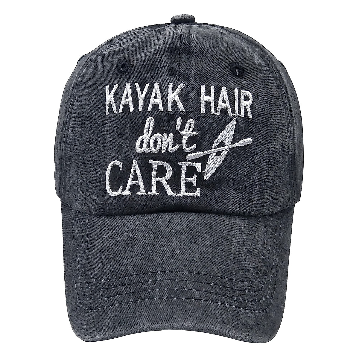 Waldeal Women's Kayak Hair Don't Care Embroidered Ponytail Hat, Adjustable Dad Hat Washed Baseball Cap Black
