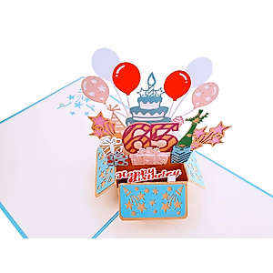 iGifts And Cards Happy 65th Blue Birthday Party Box 3D Pop Up Greeting Card – Sixty-Five, Awesome, Balloons, Unique, Celebration, Presents, Feliz Cumpleaños, Fun, Mom, Dad