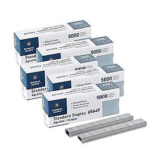 Business Source Chisel Point Standard Staples - Box of 5000 (65649) - 5 Pack