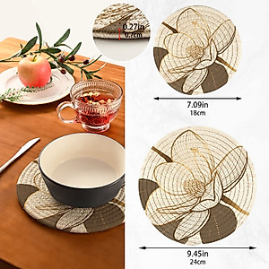 Magnolia Flower Golden Trivets for Hot Dishes Pot Holders Set of 2 Pieces Hot Pads for Kitchen Cotton Round Trivets for Hot Pots and Pans Placemats Set for Kitchen Countertops Decor
