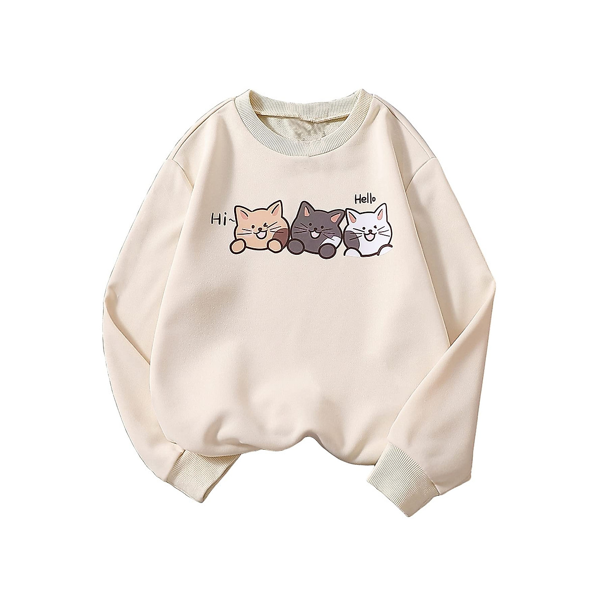 SOLY HUX Girl's Cute Graphic Crew Neck Sweatshirt Long Sleeve Pullover Tops T Shirt Apricot Cat 11-12Y