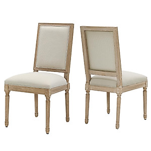 Farmhouse Dining Chairs Set of 2 French Country Kitchen Chairs with Rectangular Back and Solid Wood Legs, Upholstered Rectangular Side Chairs for Dining Room Living Room Kitche (Beige)