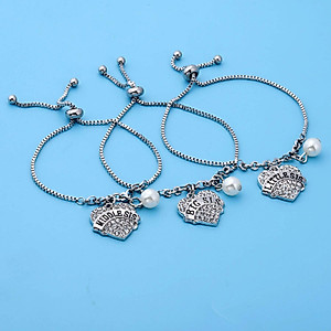 WSNANG Sister Jewelry Big Sis Middle Sis Little Sis Heart Pendant Bracelet/Lariat Y Necklace Set for Sister Best Friend (Slider Bracelet 3)