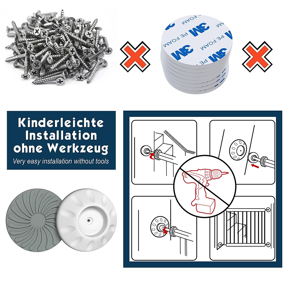 Wall Cups for Baby Gates Hoffenbach | 4 Pack | Works with All Walk-Through Pressure Mounted Child & Dog Safety Gates | Pads Protect Doorway, Door Frame, Stairs | No Drill | German Quality