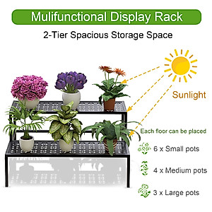 Metal Plant Stand Metal 2 Tier Potted Multiple Flower Pot Holder Plant Shelf Indoor Plants Multiple,Outdoor Heavy Duty Planter Display Shelving Unit for Patio Garden Corner Balcony Living Room