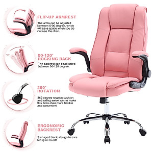 REFICCER Pink Office Chair, Ergonomic High Back Executive Office Desk Chairs for Women, 90°-120° Rocking Computer Chair with Wheels, Swivel Lumbar Support Home Office Desk Chair