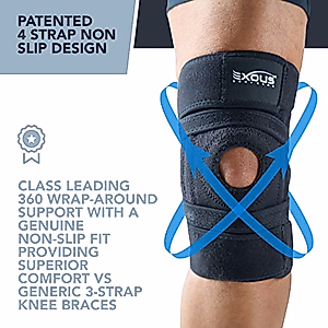 EXOUS BODYGEAR Knee Brace Meniscus Tear Support Fits Women, Men For Arthritis Acl, Mcl Pain Patented 4-way Adjustable NonSlip Wraparound Strap Dual Side Stabilizer For Patella Stability Size [medium]