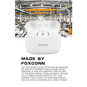 TRESDIN Jello2 Foxconn Made True Wireless Stereo Noise Cancelling Headset Bluetooth 5.0 Compatible with TV Smart Phone Laptop Wireless Charging IPX4 Waterproof Travel Mountaineering White