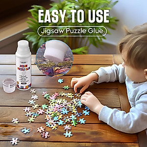 YAKAMOZ Updated Jigsaw Puzzle Glue With New Sponge Head for Adults - Clear Water-Soluble Special Craft Glue, Quick Dry for 1000/1500/3000 Pieces, 120ML