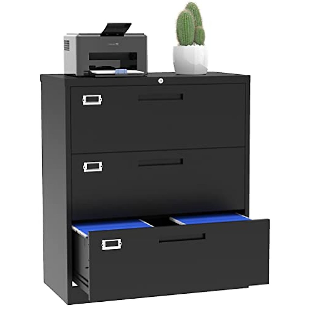 MIIIKO Lateral File Cabinet 3 Drawer, Metal Filing Cabinet with Lock for Home Office, Large Storage File Organizer for Hanging File Folders,Easy Assemble