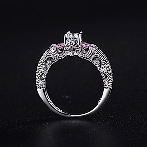 YAZILIND Women Platinum Plated Princess Cut Pink Cubic Zirconia Wedding Engagement Ring Set Size 8