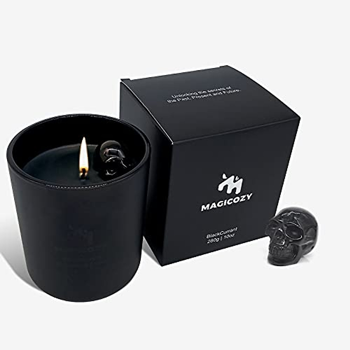 Scented Candles, Cool Candles, Black Candles, with Crystal Skull (Black Obsidian 1.5 inch), Skull Decor, Gothic Home Decor, Candles for Men, Halloween Candles, Gothic Décor, Skull Decorations