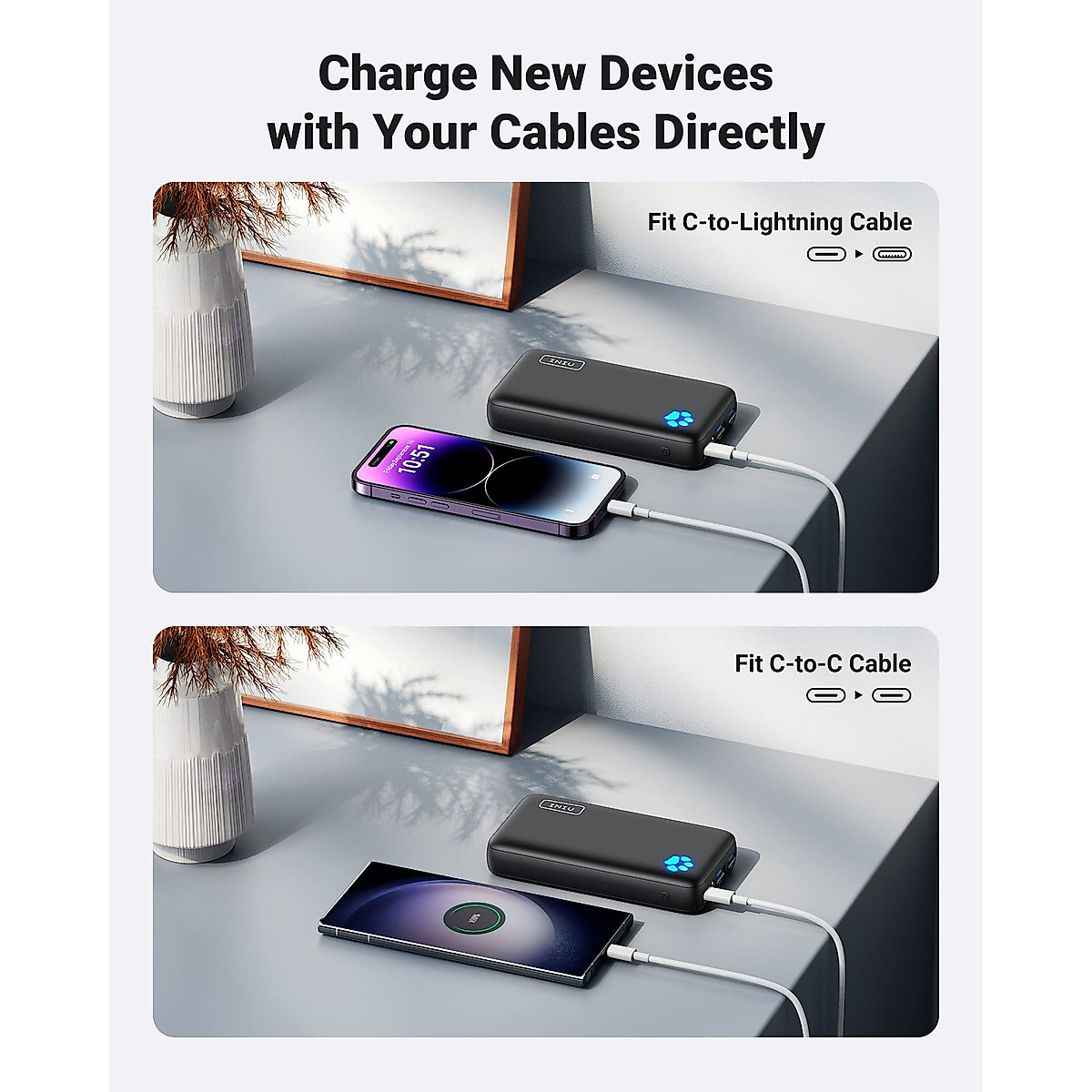 INIU Portable Charger, 22.5W PD QC 20000mAh USB C Power Bank, Fast Charging Battery Pack, 3-Output Phone Charger Compatible with iPhone 15 14 13 12 11 X Samsung S20 S10 Google iPad Tablet