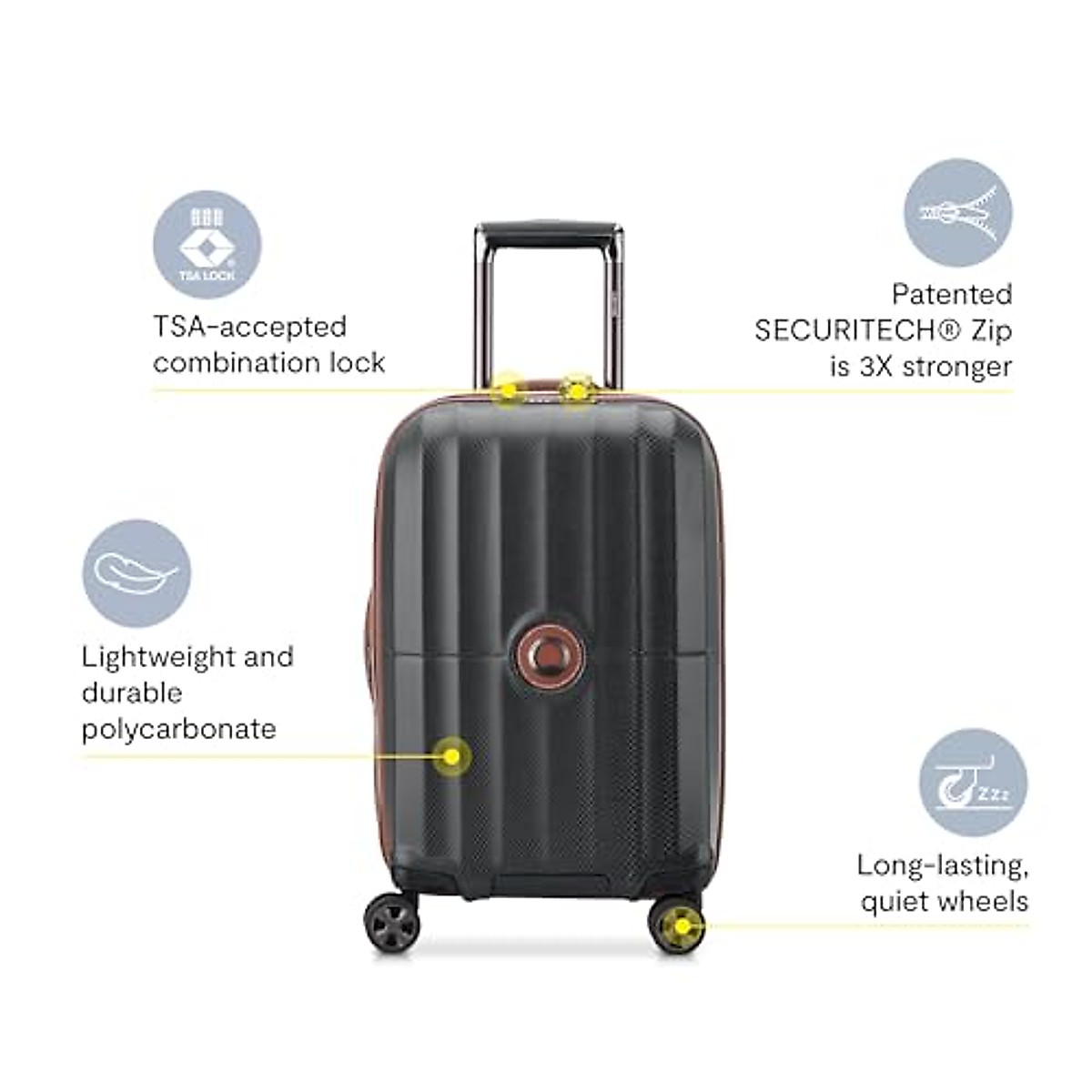 DELSEY PARIS St. Tropez Hardside Expandable Luggage with Spinner Wheels, Black, Carry-on 21 Inch