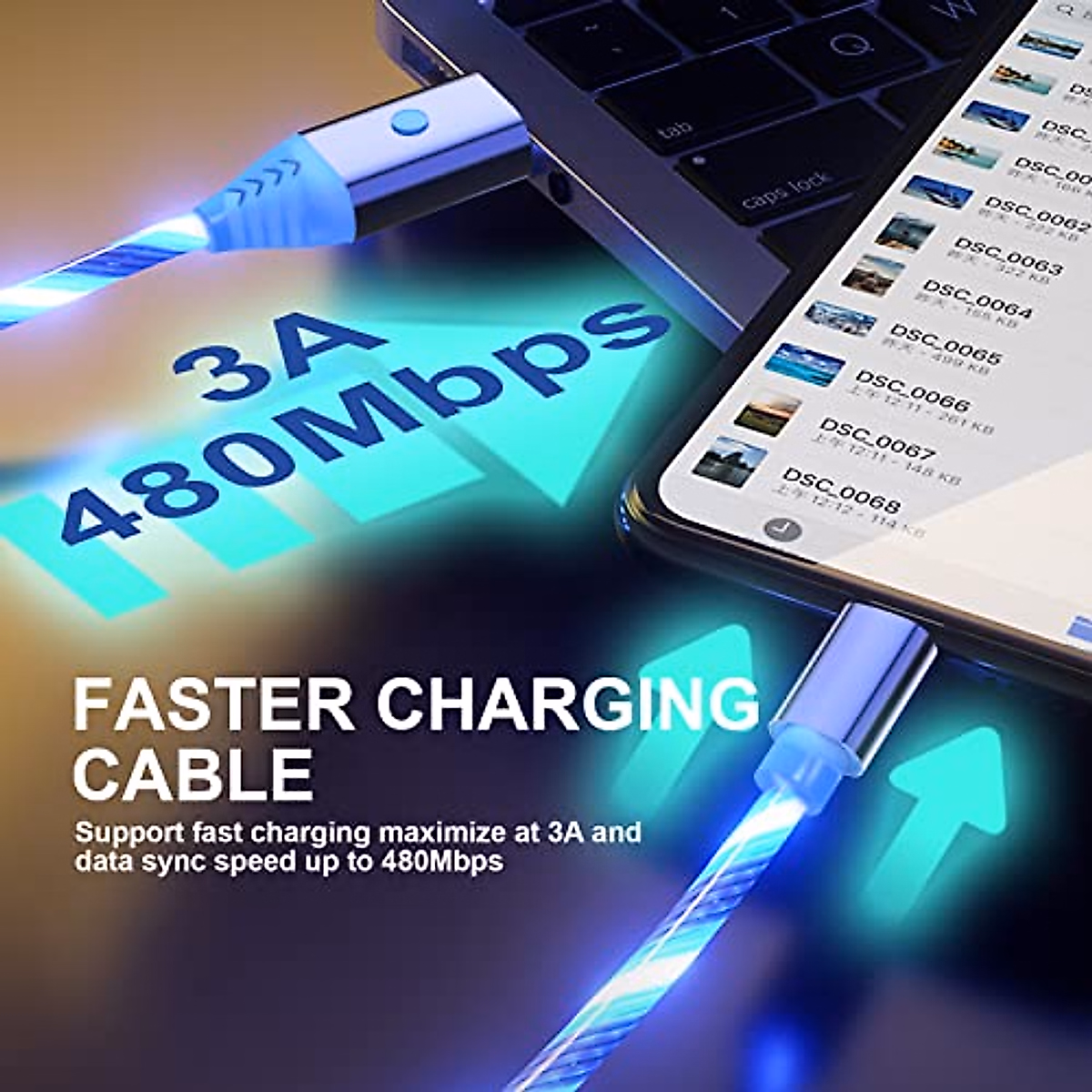 Light Up Micro USB Charger Cable with Switch Compatible with Samsung Galaxy S7 Edge S6 S2 J7 J5 J3 J3V J2,LG K10 V10,Moto E6 5 4,Kindle,Fire Tablet,PS4 LED Fast Charging Cable (Blue,6.6ft)